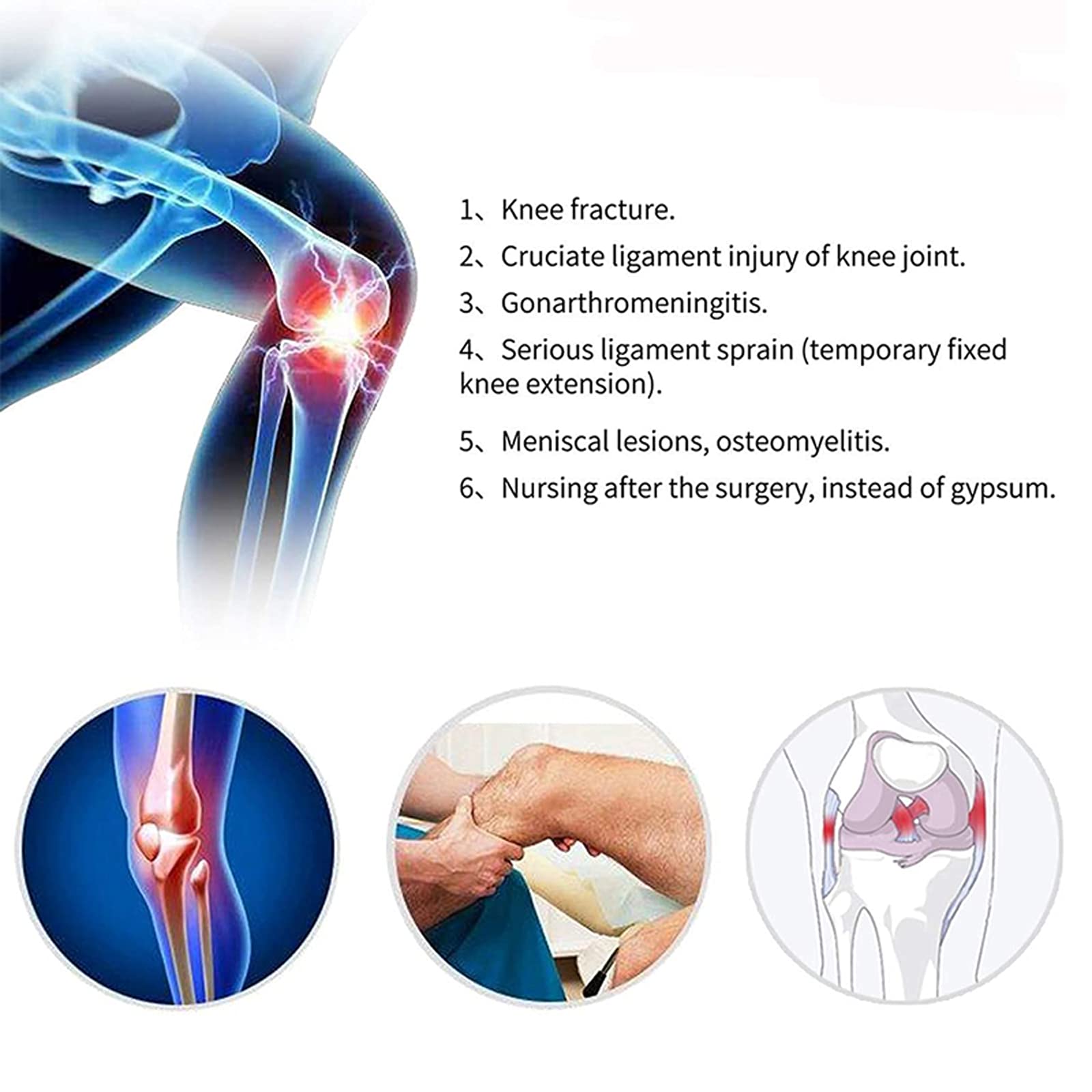 DXDUI Hinged Knee Brace Post Op Leg Orthosis for Recovery Stabilization Injury Adjustable Medical Orthopedic Support Stabilizer Women and Men,L