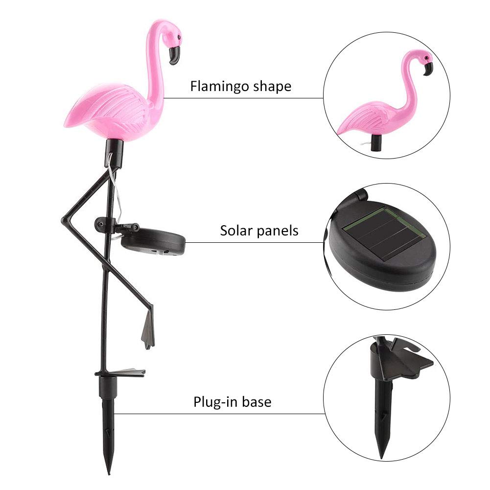 Yosoo- Solar Flamingo Garden Light, 2 Pack Pink Flamingo Solar Powered Outdoor LED Lawn Light Decorative Stake Lamp Pink Flamingo Yard Ornament Stakes for Garden Yard Pathway