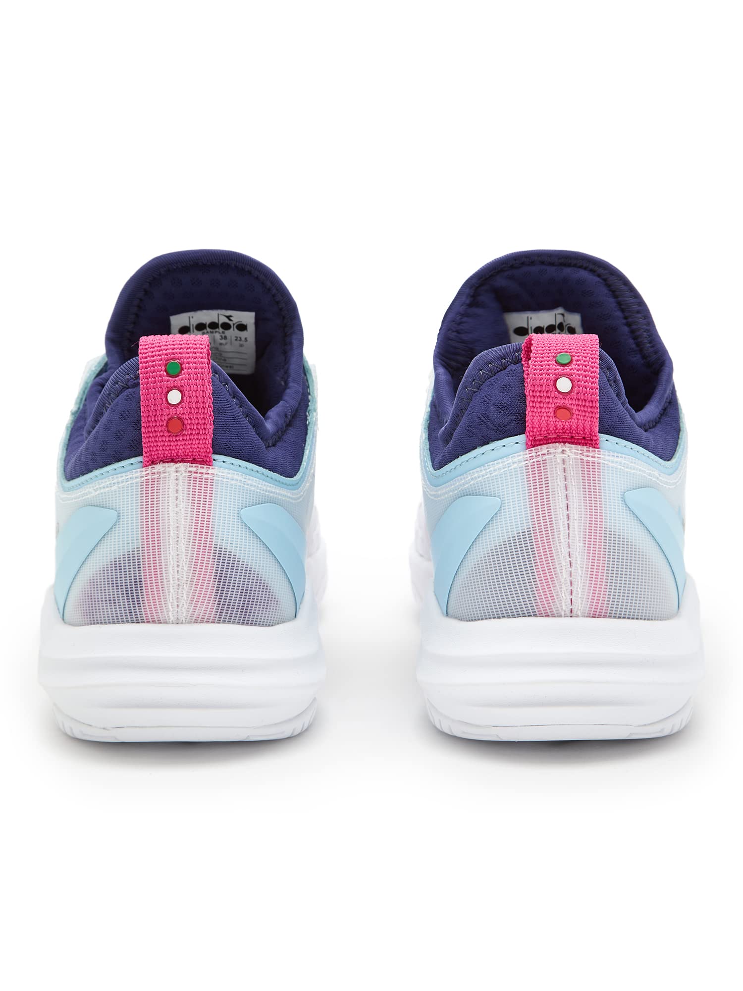 Diadora Women's Speed Blushield Fly 4+ All Ground Tennis Shoe (White/Blueprint/Pink Yarrow, 7.0)