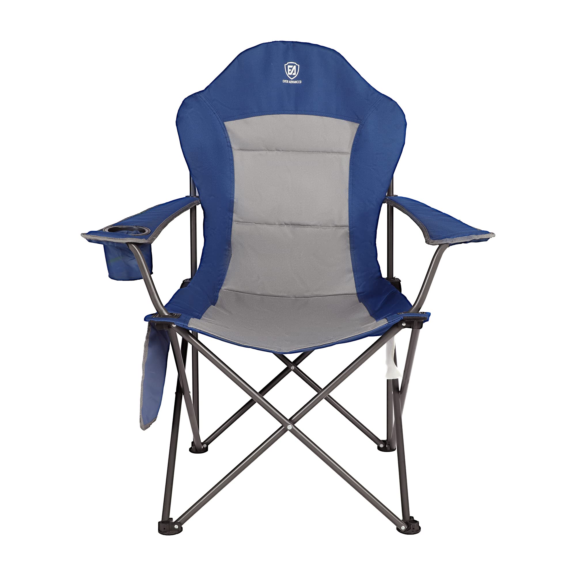 EVER ADVANCED High Back Folding Camping Chair for Outside, Padded Oversized Camp Chair with Cup Holder Side Pocket Carry Bag, Grey