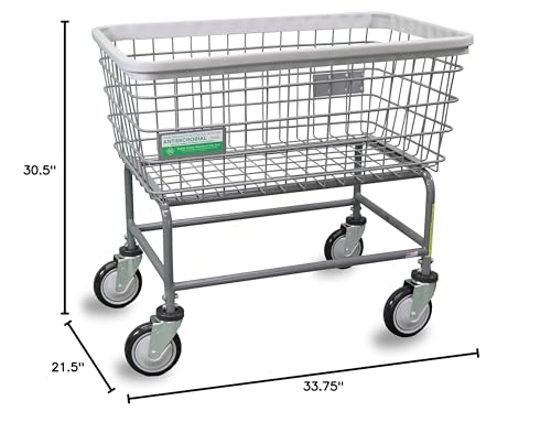 R&B Wire™ 200F/ANTI Antimicrobial Large Capacity Laundry Cart, 4.5 Bushel, Gray, Made in USA