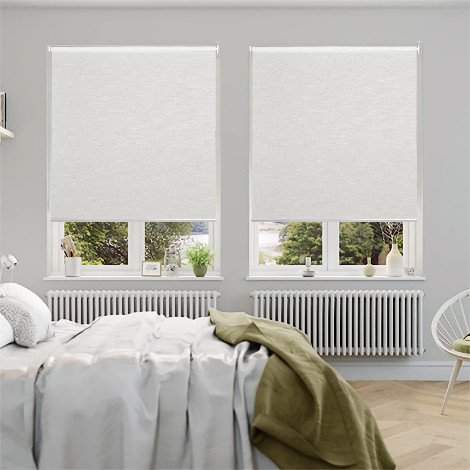 CUCRAF 100% Blackout Roller Window Shades, Striped Jacquard Pattern Room Darkening Roller Blinds for Bedroom Office and Home, Easy to Install, Light Beige,23" W x 75" H
