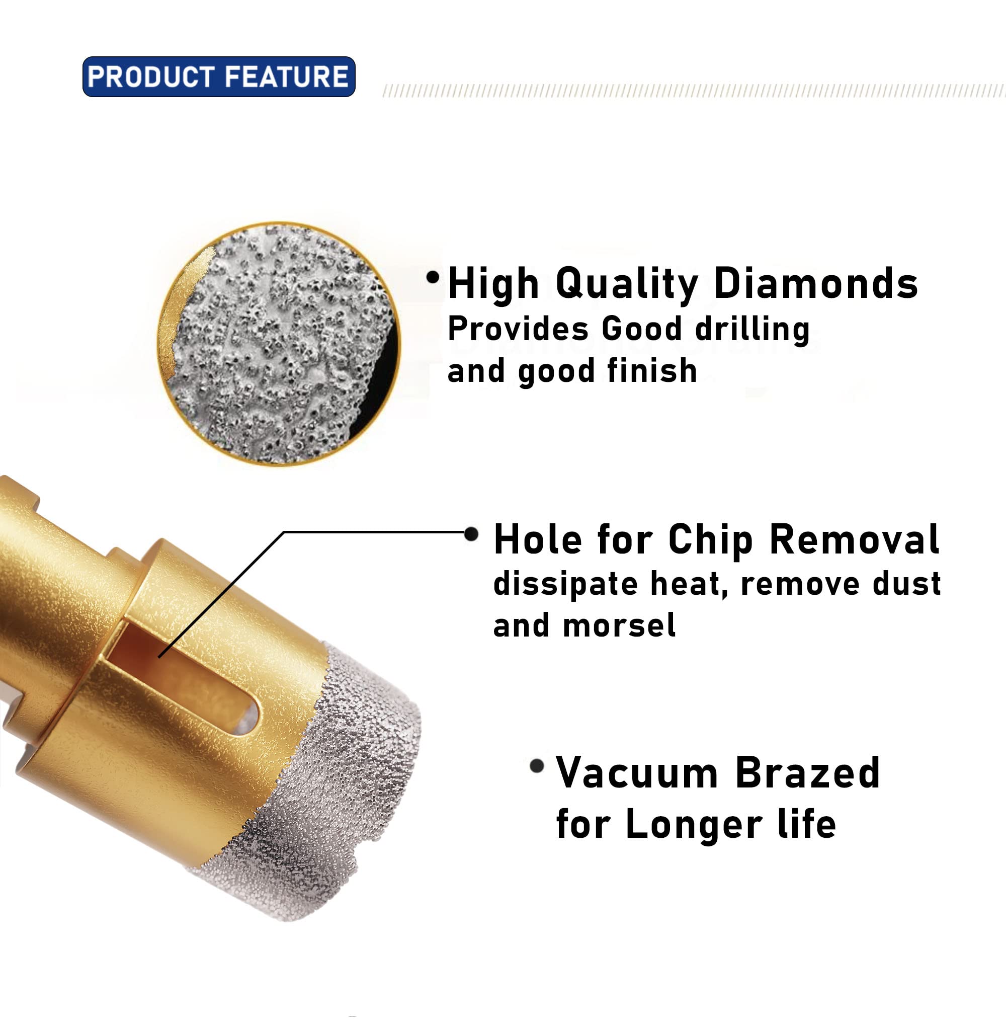 Diamond Hole Saw Kit 15PCS Tile Hole Saw 5/8-11 Thread - Diamond Drill Bits for Porcelain Tile - Diamond Hole Saw - Diamond Drill Bits - Diamond Bit - 6/8/10/12/16/20/25/30/35/45/55/68/100mm+adapters
