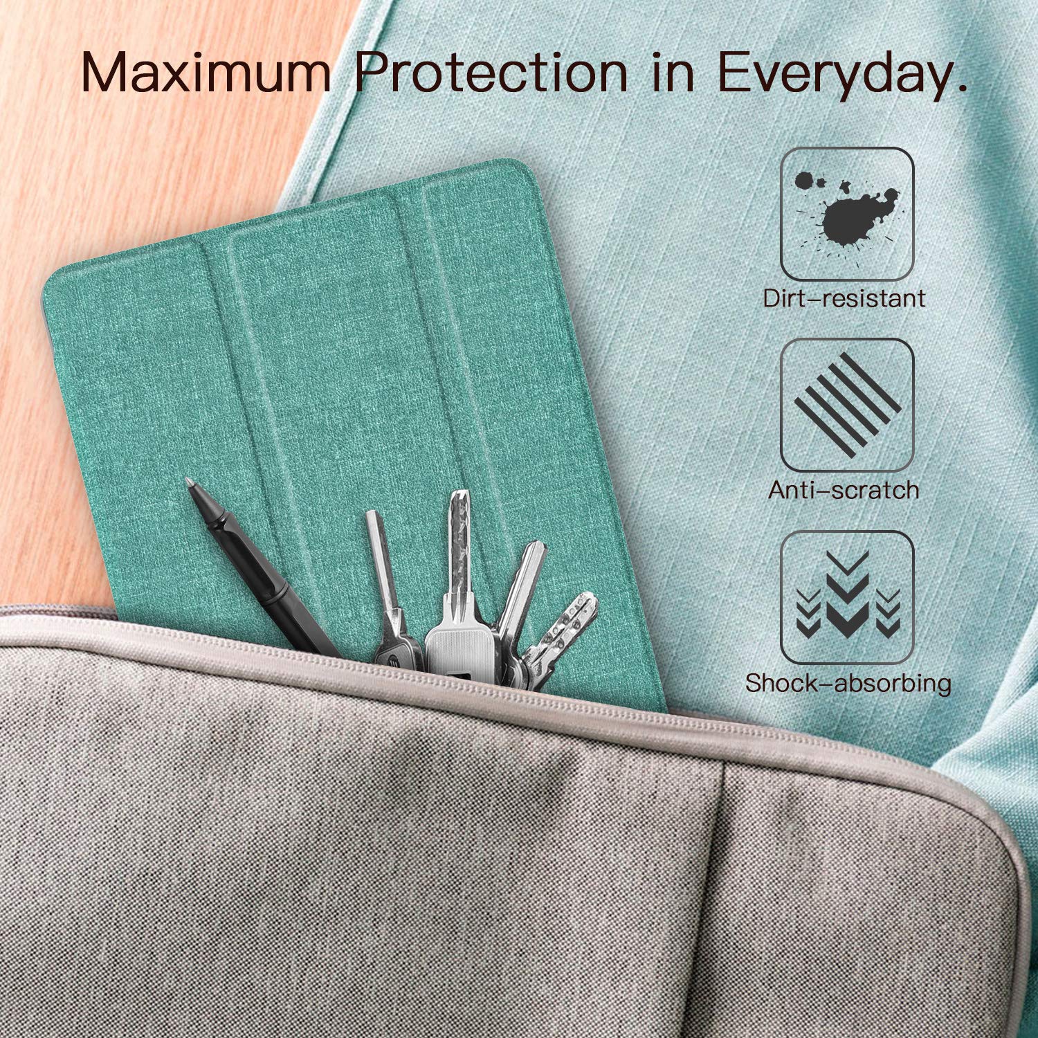 Dadanism Case Fit All-New Amazon Kindle Fire 7 Tablet (9th Generation, 2019 Release), Translucent PC Back Shell Ultra Slim Lightweight Trifold Stand Cover with Auto Sleep/Wake - Denim Sage
