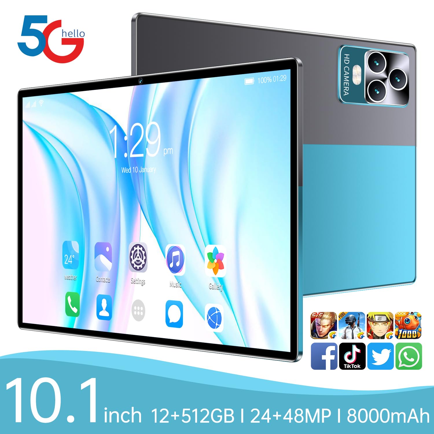 deriny P70 HD10 inch Android Tablet,1080p Full HD,Long Battery Life,Dual Camera,6GB RAM 128GB ROM,Dual SIM,WiFi,GPS,Bluetooth,Fire HD Kids Tablet,Widely Compatible with App(Blue)