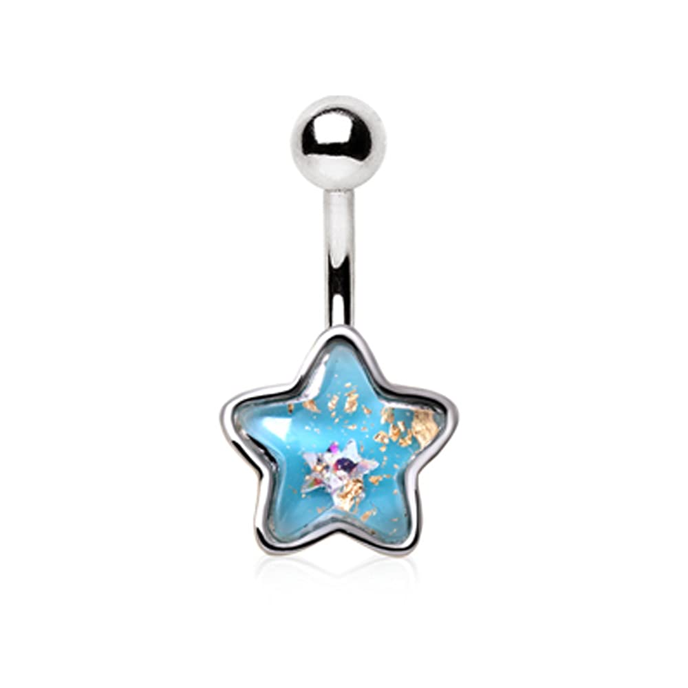 Dynamique 316L Surgical Steel Rainbow Glitter Star Belly Button Ring (Sold Per Piece)
