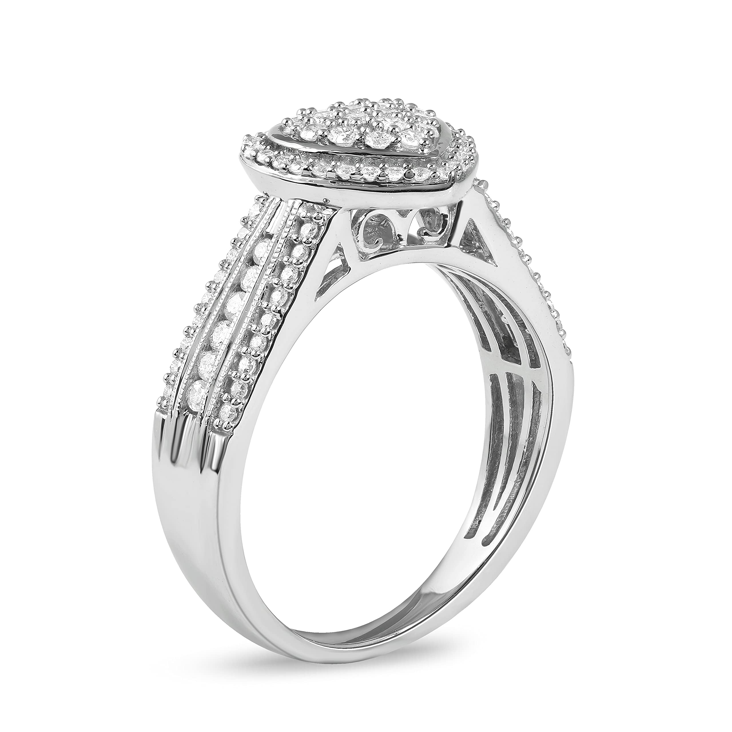 Diamond Hub Sterling Silver 1/2Ct. TDW. Round Diamond Composite Heart Shaped Frame Bridal Engagement Ring Love Gift for Women(I-J,I2) 8