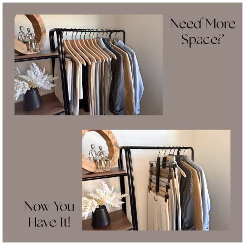 May Finery Pants Hangers Space Saving 2 Pack- Metal Skirt & Pant Hangers with Clips - Jean Hangers for Closet Clothes Hanger Organizer, Multi Slack Trouser Pants Rack Closet Hangers Space Saver, Black