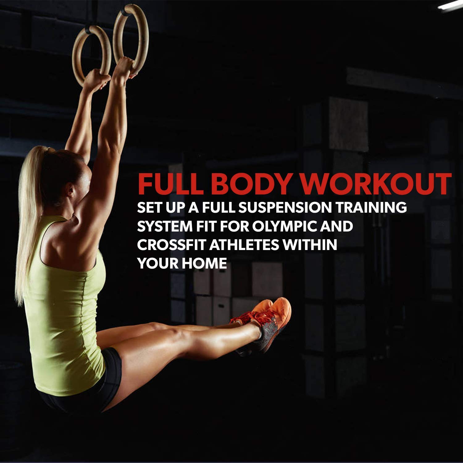 DMoose Fitness Gymnastic Ring (Wooden Rings w/Black Strap)