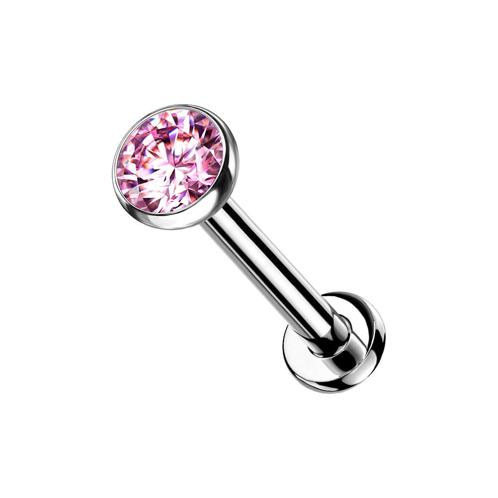 Dynamique Implant Grade Titanium Threadless Push in Labret With Bezel Set CZ Ball Top (Sold Per Piece)