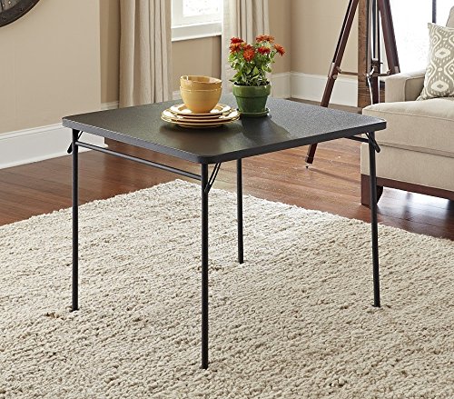 Cosco 34" Square Top Folding Portable Table, Metal Folding Legs, Black