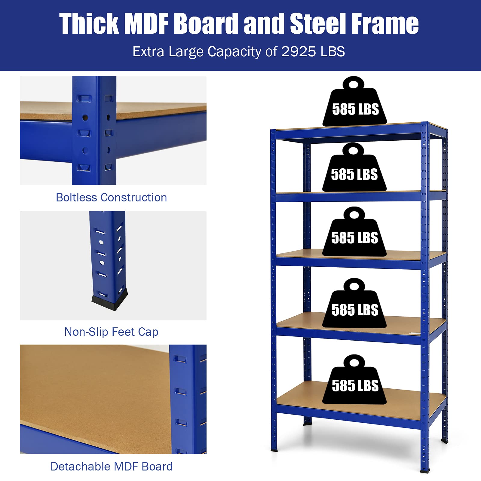 Tangkula 72" Storage Shelves, Heavy Duty Steel Frame 5-Tier Garage Shelf, Metal Multi-Use Storage Shelving Unit for Home/Office/Dormitory/Garage (1, Navy Blue)