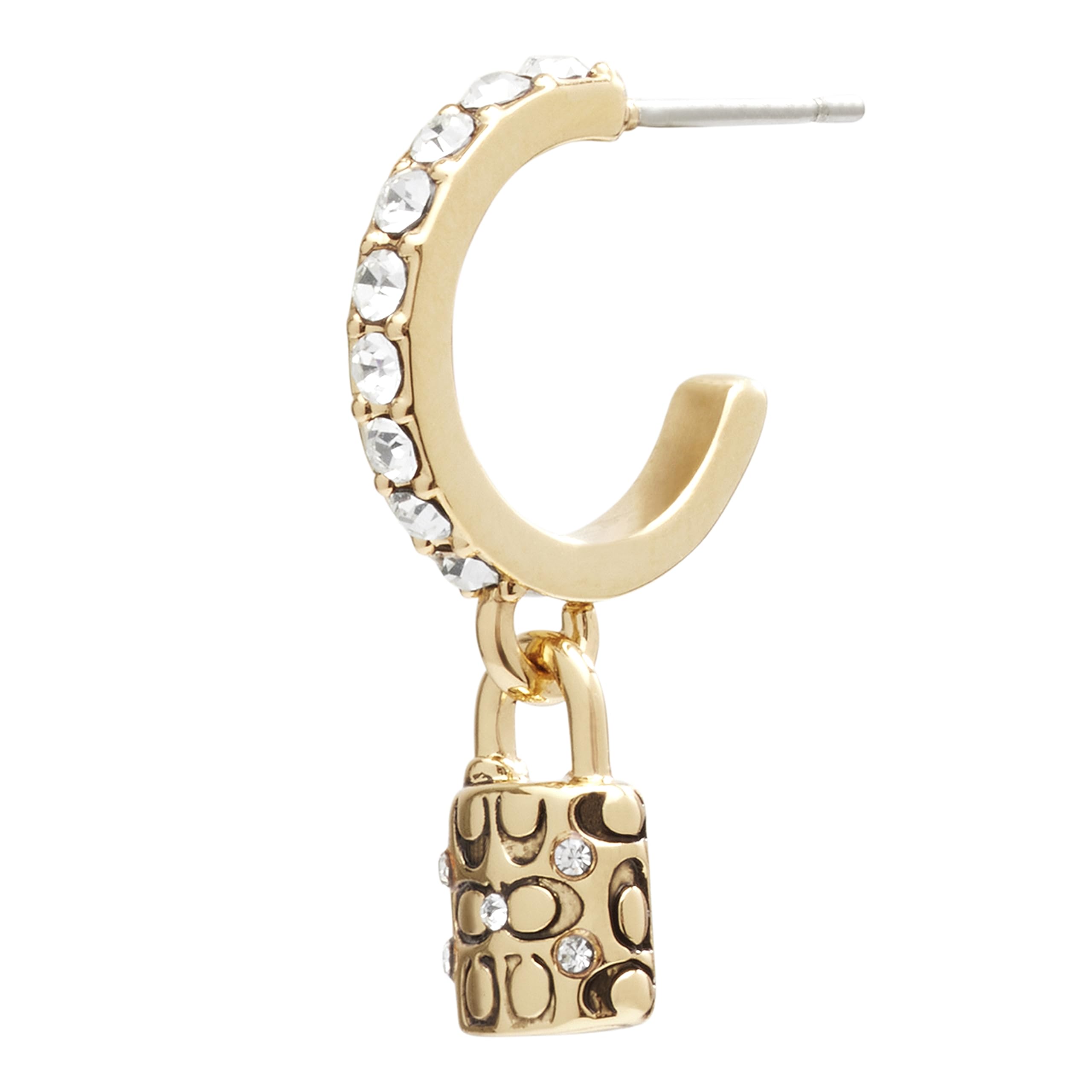 Coach Women's Iconic Padlock Tennis Huggie Earrings, CRYSTAL