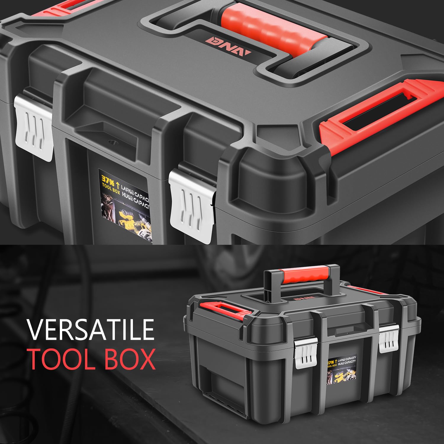 DNA MOTORING 2pcs Tool Boxes Set - Lockable Organizer Storage Portable Toolbox with Removable Tray for Workshop Garage & Household, Large Capacity, TOOLS-00310