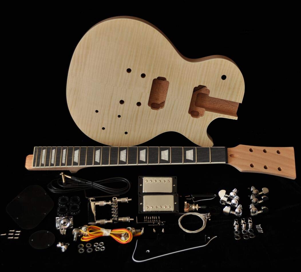 DIY Electric Guitar kit Solid Mahogany with Flamed Maple Veneer Top Rosewood Fingerboard