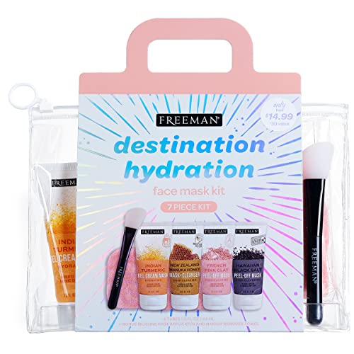 Freeman Limited Edition Destination Hydration Kit, Mini Travel Sized Face Masks, Moisturizing Masking Set, Skincare Variety Pack, Pore Clearing & Cleansing, Cruelty-Free, 7 Piece Gift Set