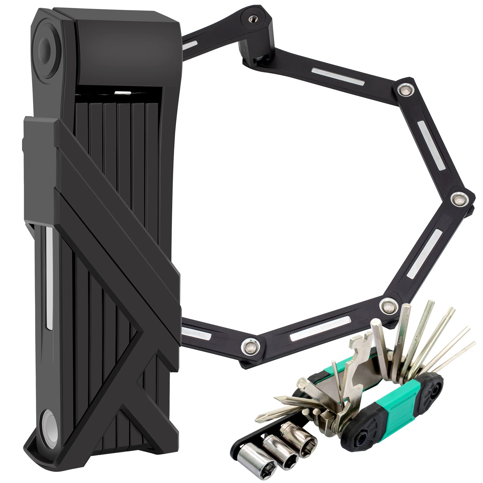 Folding Bike Lock Heavy Duty Anti-Theft Foldable Bike Lock for Electric Bikes, Scooters and Lightweight High Security and Portable Bicycle Attachment Accessory and Bike Multi Tool-1000mm