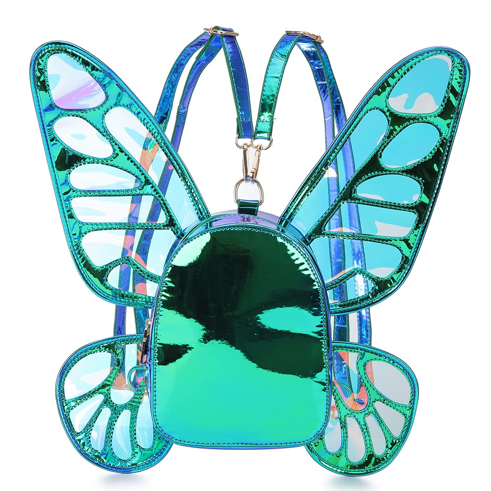 ENJOININ Women's Laser Holographic Backpack Butterfly Angel Wings Casual Daypack Shoulder Bag