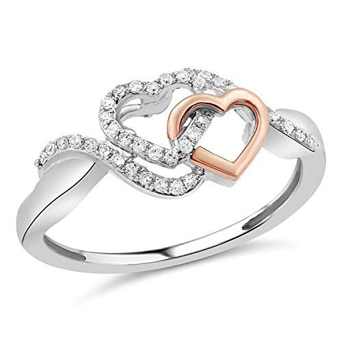 Diamond Promise Ring Sterling Silver and 10k Rose Gold Intertwined Heart 1/10 cttw - Size 8