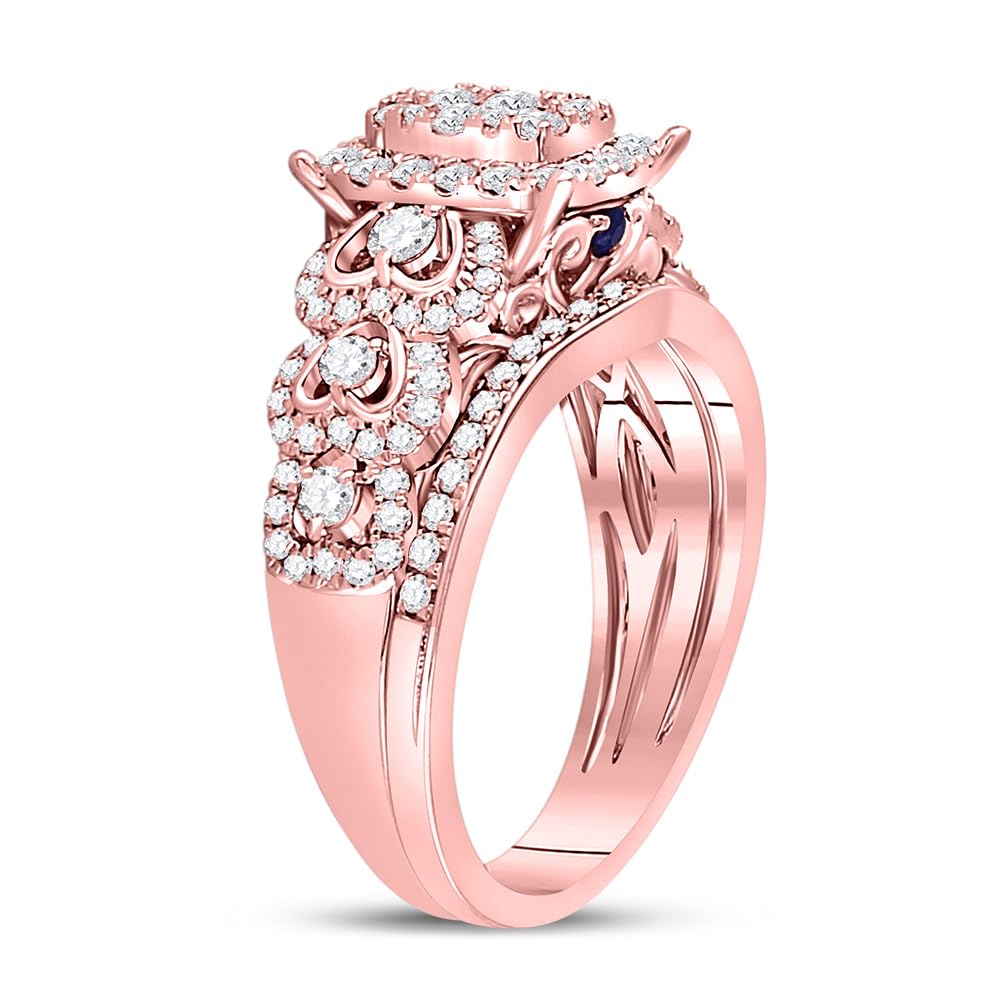 Diamond2Deal 14kt Rose Gold Round Diamond Bridal Wedding Engagement Ring Set 7/8 Cttw