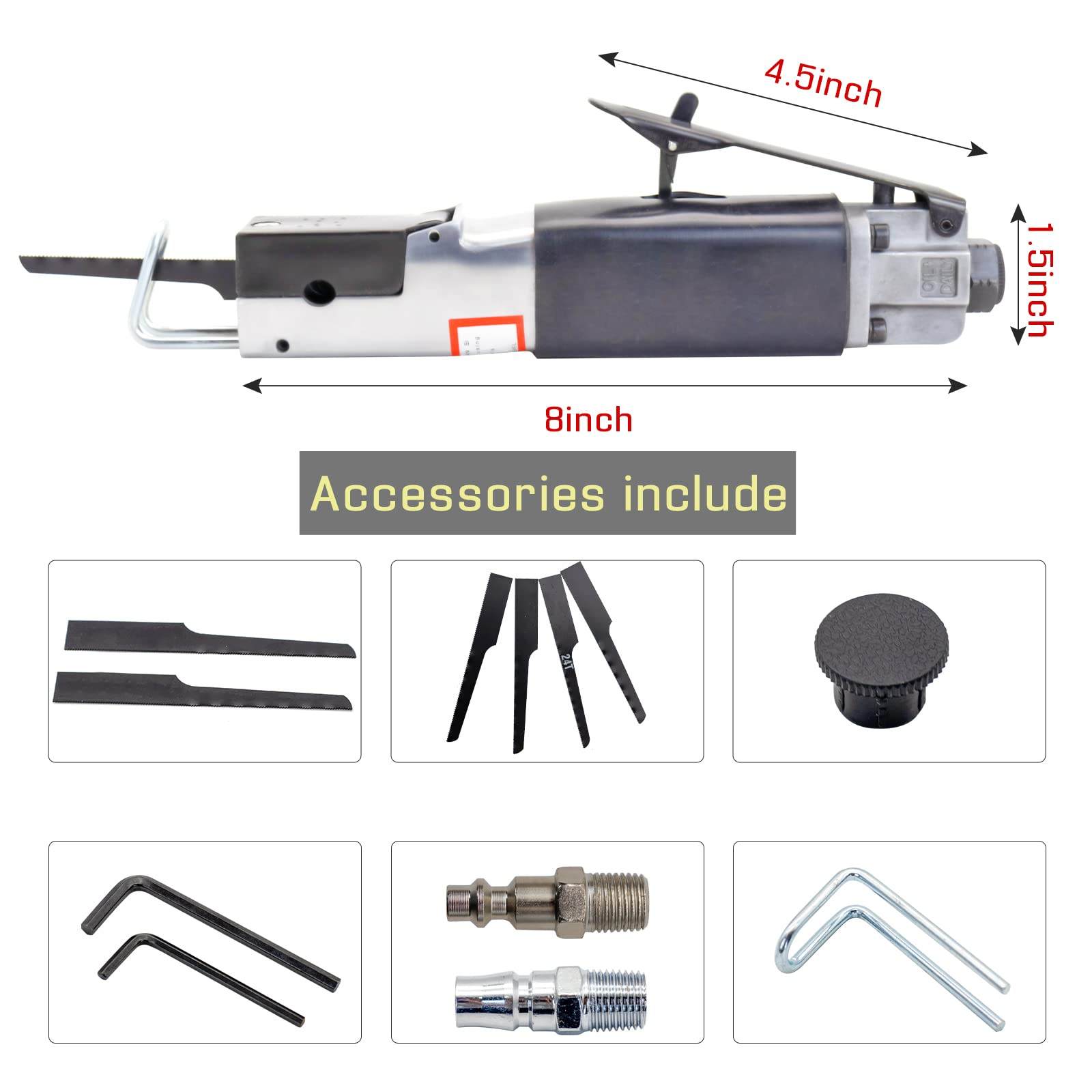SDRTOP Air Reciprocating Saw Pneumatic body saws tool with 6pc 24T & 32T Blades Heavy Duty Hacksaw Cutter for Metal Sheet Cutting
