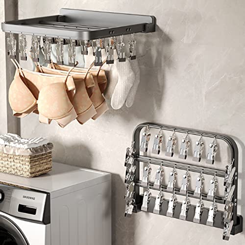 NEWRAIN Clothes Drying Rack, Aluminum Alloy Laundry Clothing Drying Hanger with 26 Pegs for Drying Towels, Bras, Lingerie, Baby Clothes,Socks