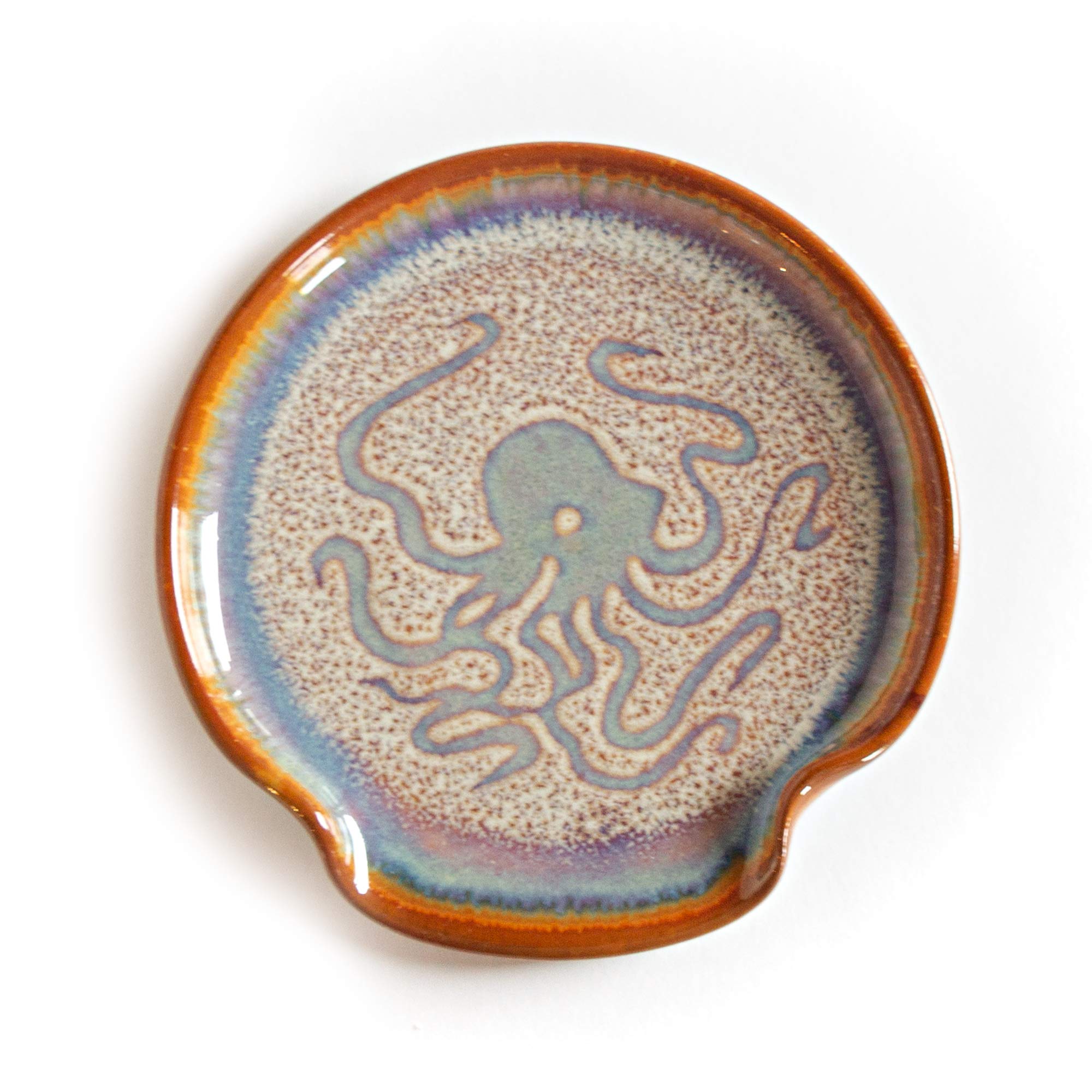 Georgetown Pottery Spoon Rest Purple Octopus, Handmade, Made in USA, Ceramic