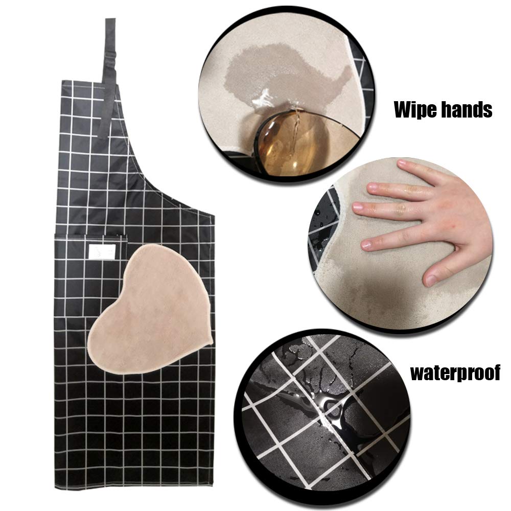 Geounzay Aprons for Men, Cooking Kitchen Aprons, Waterproof Oil-Proof Erasable Hand Adjustable Bib Cooking Aprons with Pockets for Women Men Dishwashing Baking Grill Restaurant Durable Black (Small)