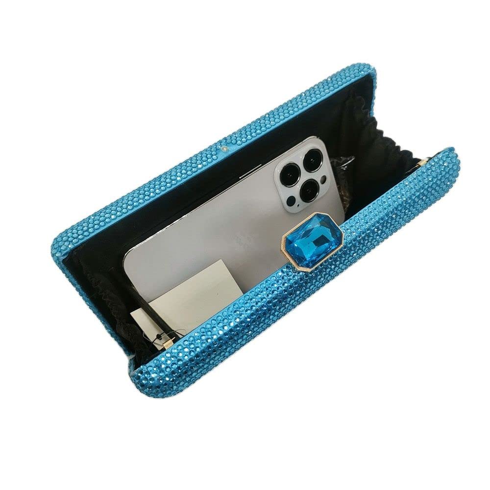 DG PEAFOWL Elegant Crystal Evening Bags Wedding Handbags Bridal Purse Women Box Clutch (sky blue)