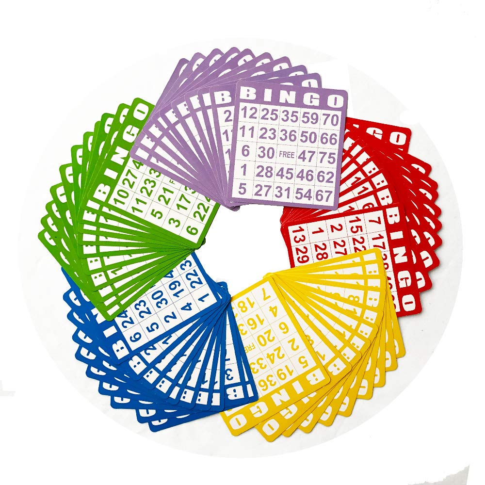 Yuanhe Bingo Cards Game Set - Includes 50 Bingo Cards and 500 Colorful Transparent Bingo Chips, for Bingo Games and Card Games