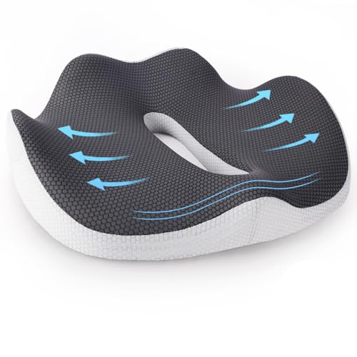 Dermoer Seat Cushion for Office, Desk, Home, and Car Chairs - Comfort, Support, Non-Slip, Memory Foam Pillow Pad for Long Sitting, Back, Coccyx, Tailbone Pain, and Pressure Relief (Medium)