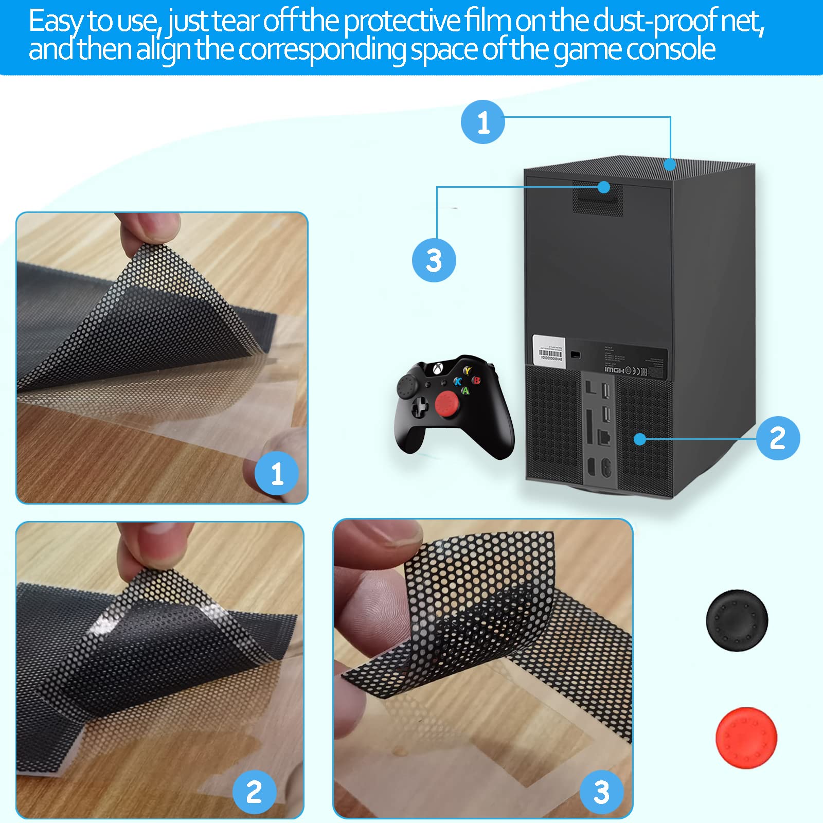 Dust Filter for Xbox Series X, 2 Sets Vent Dust Filter Cover Dust Cover Vent Cover Dust Proof Filter Cover Cooling Fan Filter Mesh Dustproof Cover with 4 Thump Grip Caps Compatible with Xbox Series X