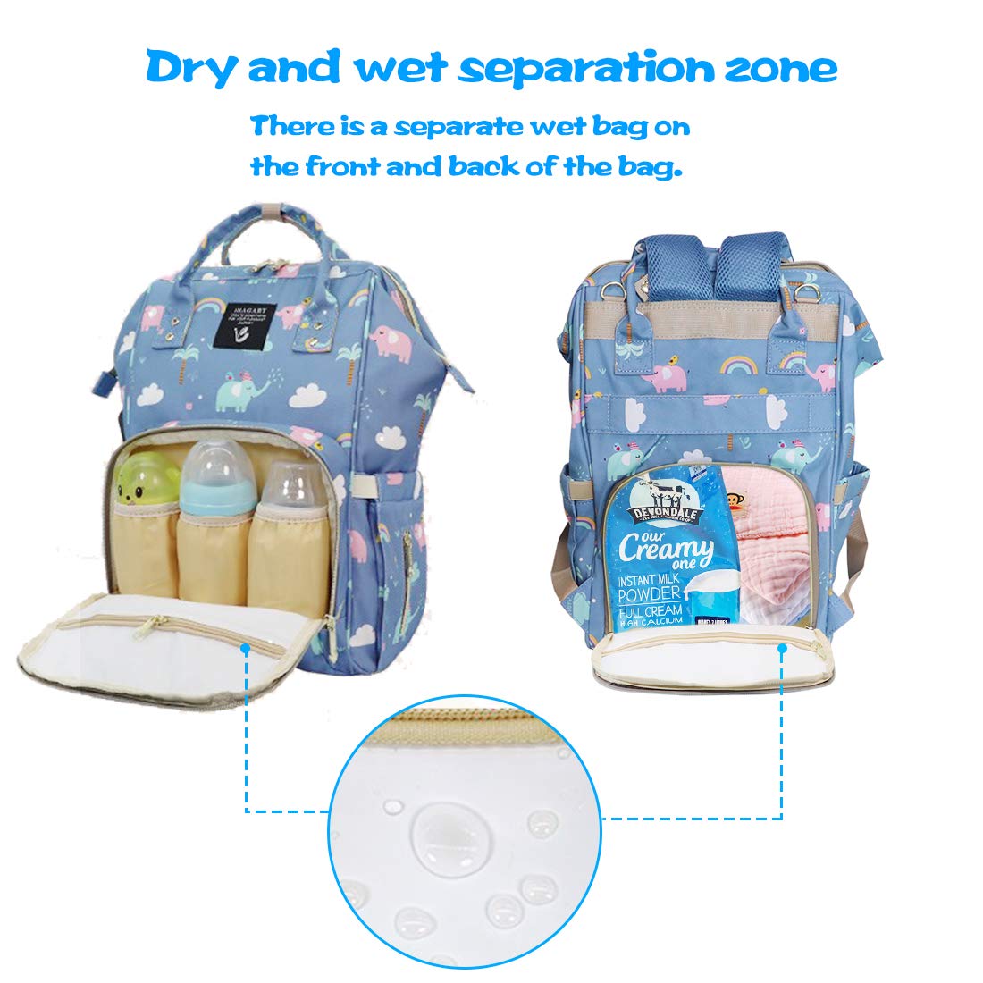 EssFeeni Elephant Baby Diaper Bag Backpack Waterproof Insulated USB Large Boy Diaper Bag Backpack for Mom (Elephant)