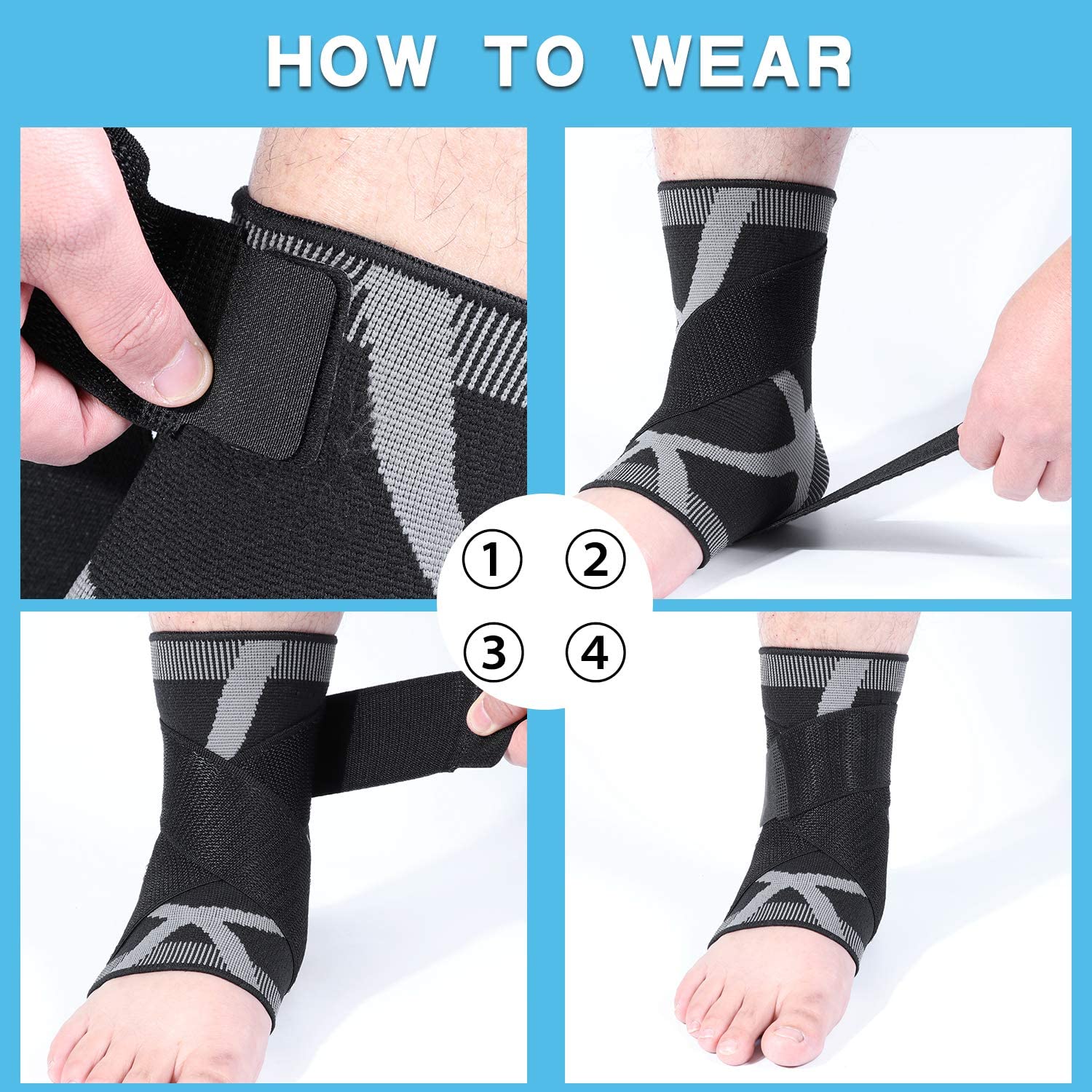 Dr.Welland 2 Pack Foot Sleeve Ankle Brace Compression Support Sleeve for Injury Recovery, Swelling, Joint Pain, Sprained Ankle, Achilles Tendon, Heel Spurs, Plantar Fasciitis with Adjustable Strap.