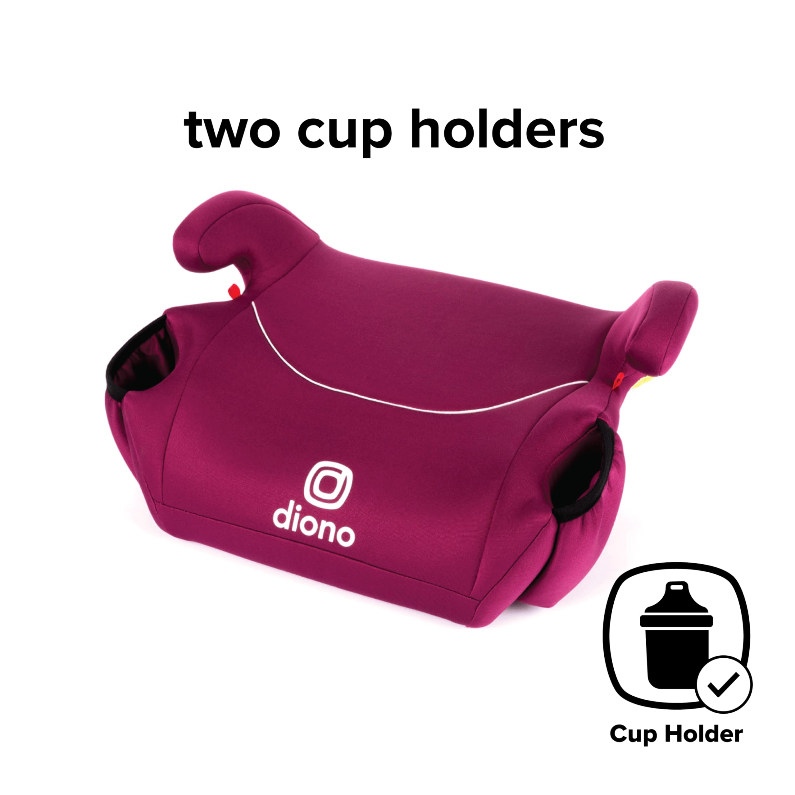 Diono Solana 2022, No Latch, Single Backless Booster Car Seat, Lightweight, Machine Washable Covers, Cup Holders, Pink