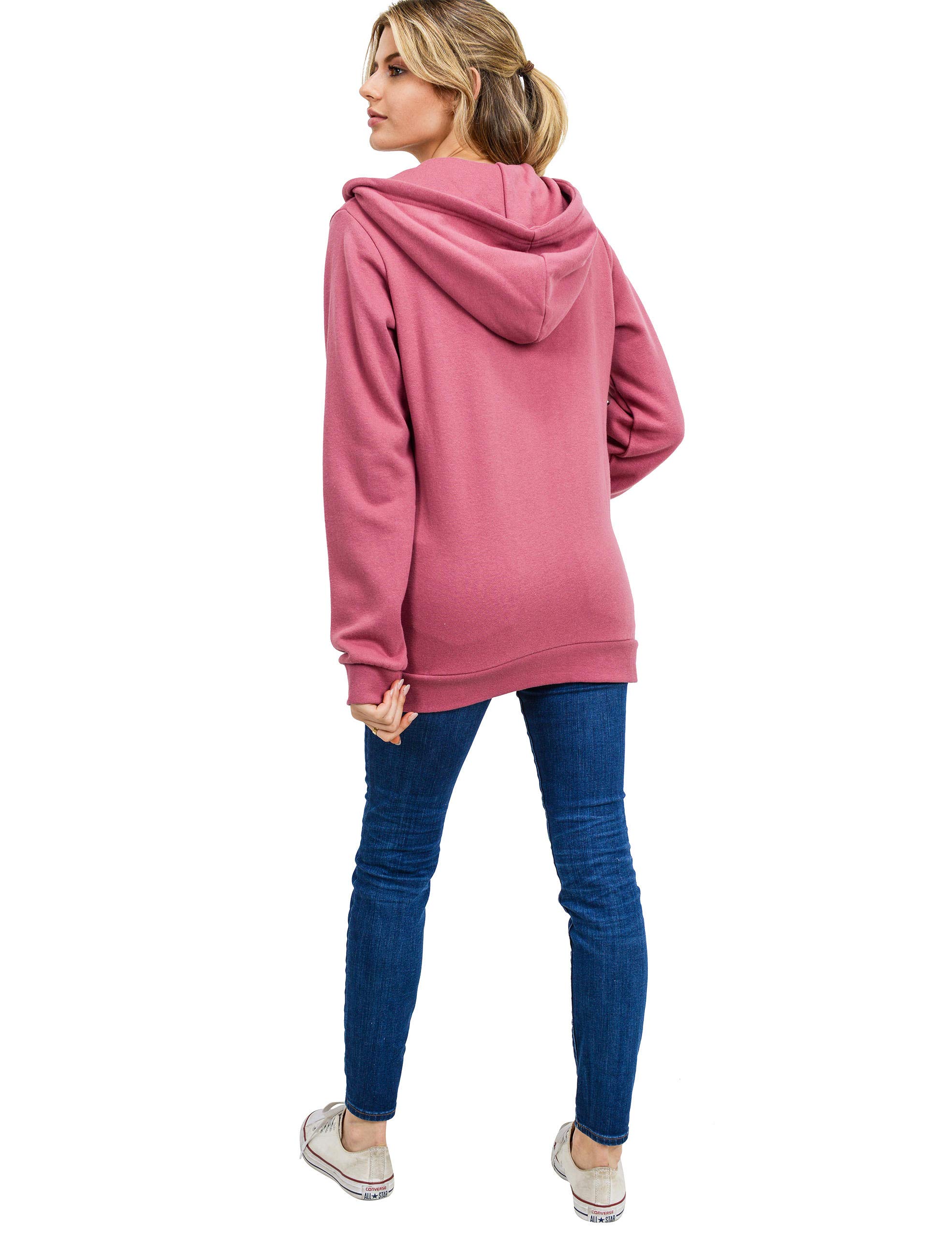esstive Women's Ultra Soft Fleece Long Sleeve Active Cozy Lightweight Oversized Full-Zip Hooded Jacket, Begonia Pink, Medium