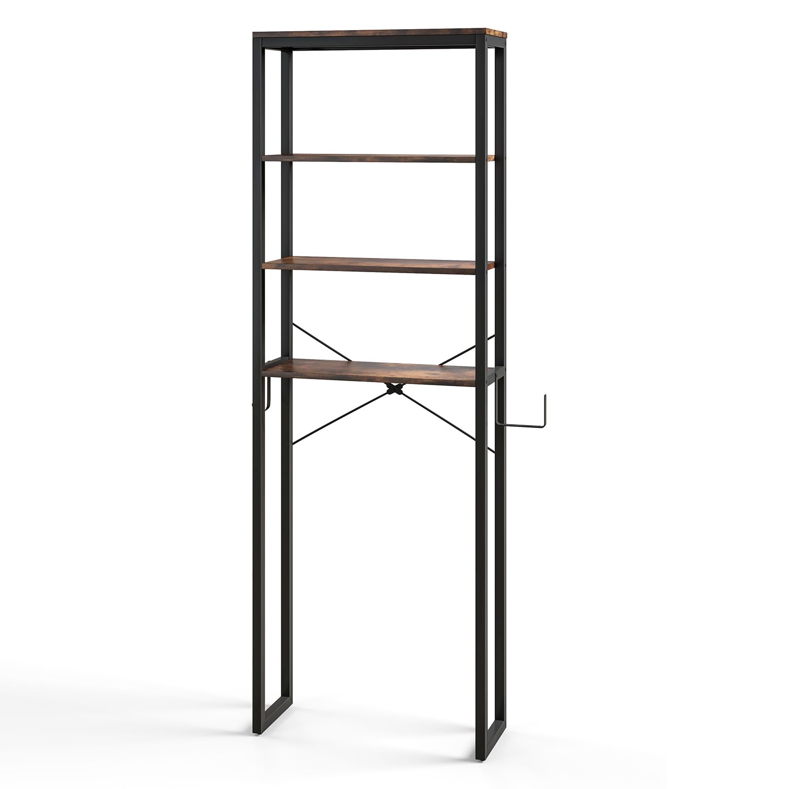 Tangkula Over The Toilet Storage Rack, 70 Inch Tall Bathroom Space Saver w/Metal Frame, Anti-Tipping Devices & Adjustable Feet Pads, Freestanding Bathroom Organizer Above Toilet, Rustic Brown
