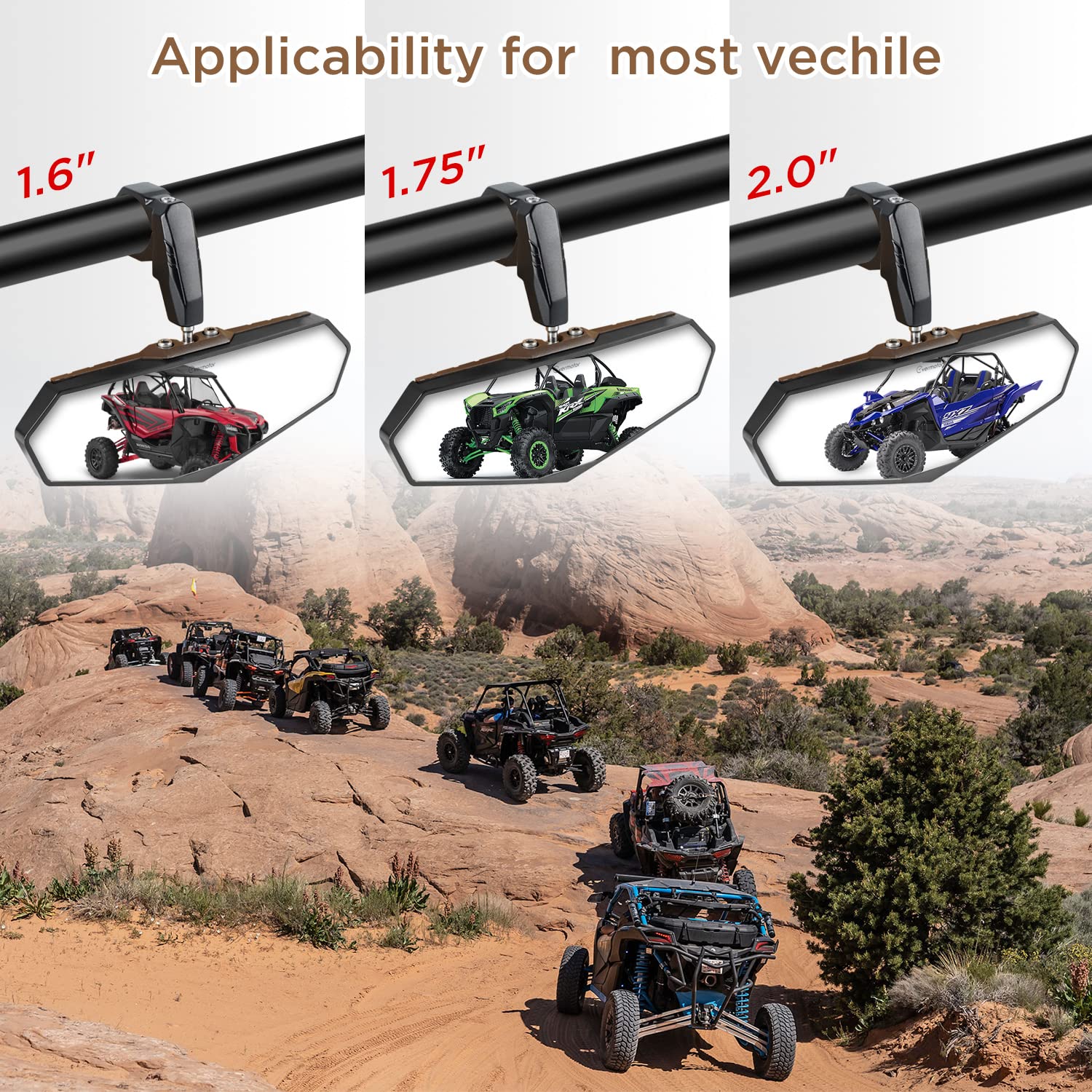 Evermotor UTV Rear View Mirror for 1.6"-2" Roll Bar Cages, Universal Center Mirror with 360° Adjustable Aluminum Clamp Compatible with ATV Polaris RZR Ranger Scooter Kawasaki Mule Pioneer Gator