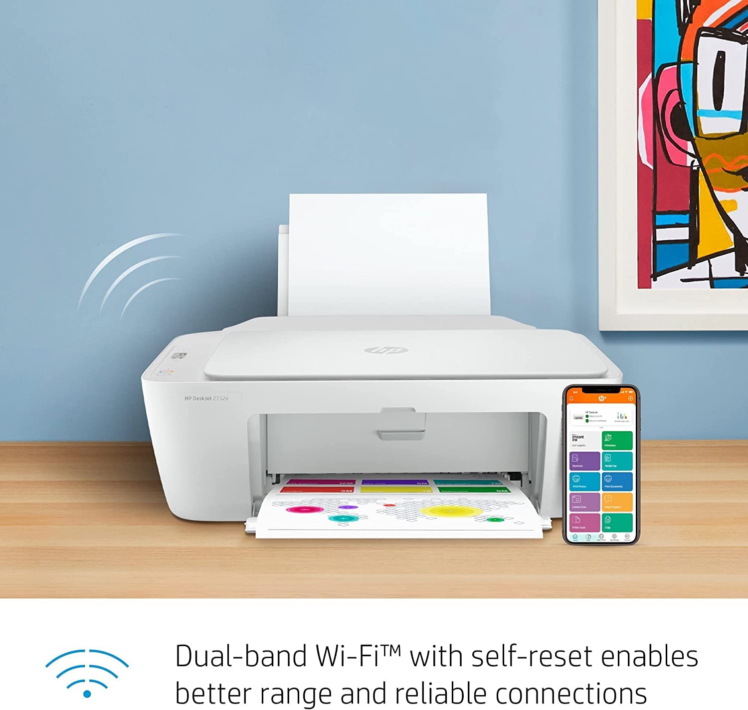 HP DeskJet 2752e Wireless All-in-One Color Inkjet Printer for Home Office, White - Print Scan Copy - Icon LCD Display, 1200 x 1200 dpi, WiFi, Bluetooth, USB, Cbmou Printer Cable (Renewed)