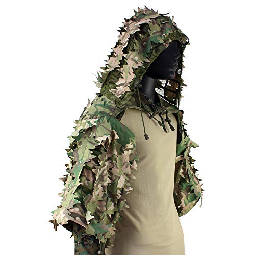 ROCOTACTICAL Sniper Ghillie Viper Hood with 3D Laser-Cut Leaves, Tactical Ghillie Suit Foundation for Wargame, Hunting, Airsoft, Sniper Coat, CP Multicam