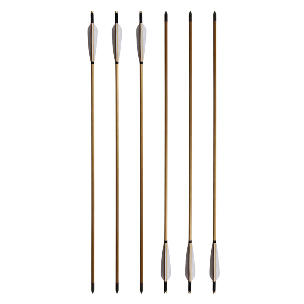 e5e10 33inch Wooden Arrows Handmade Archery Target Arrows with Field Points for Recurve Bow Longbow Hunting Practice with Turkey Feather Fletching 12PACK (White)