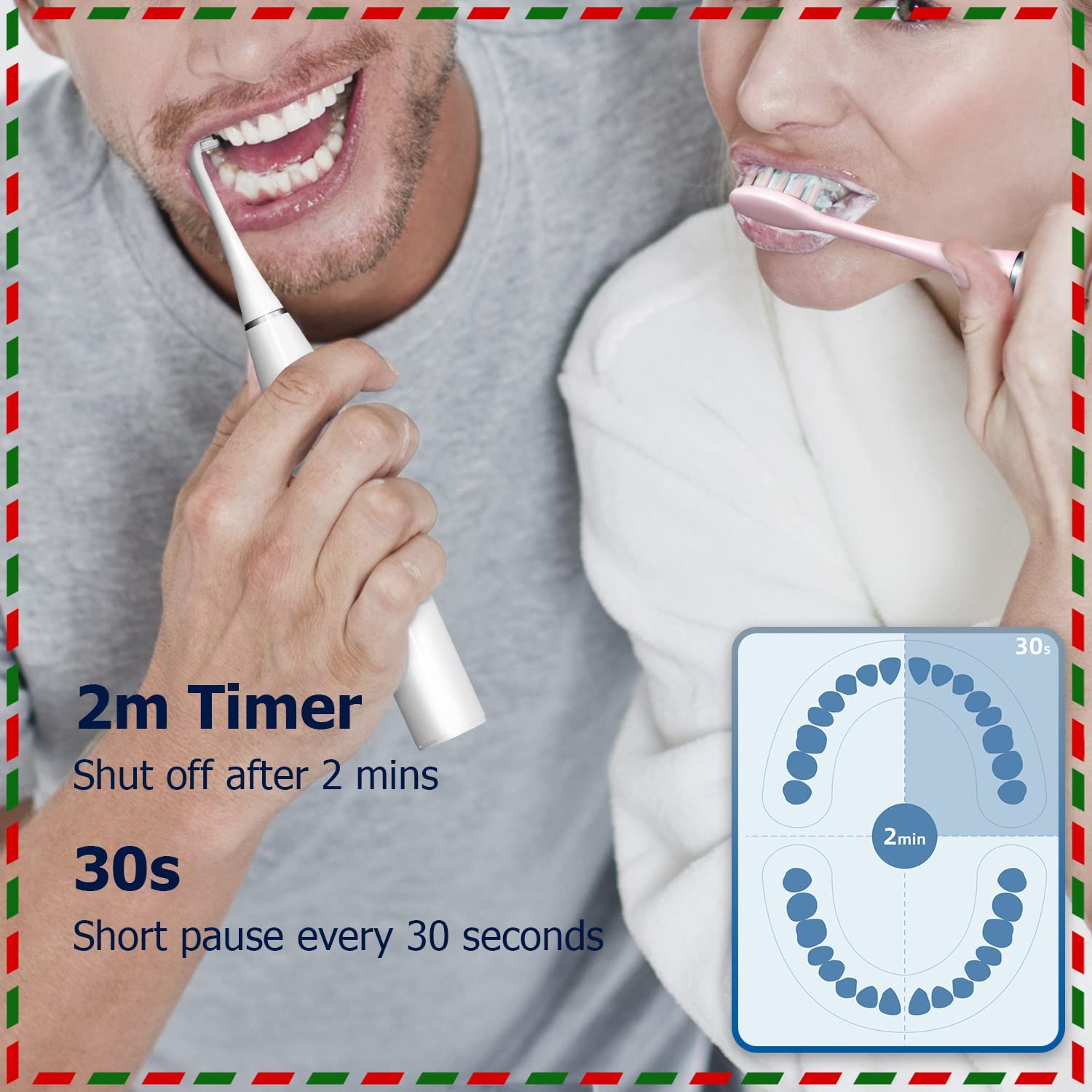 Ristpal Sonic Electric Toothbrush for Adults and Kids, with 3 Brush Heads, One Charge for 30 Days, 3 Modes and 2 Minutes Build in Smart Timer(Pink)