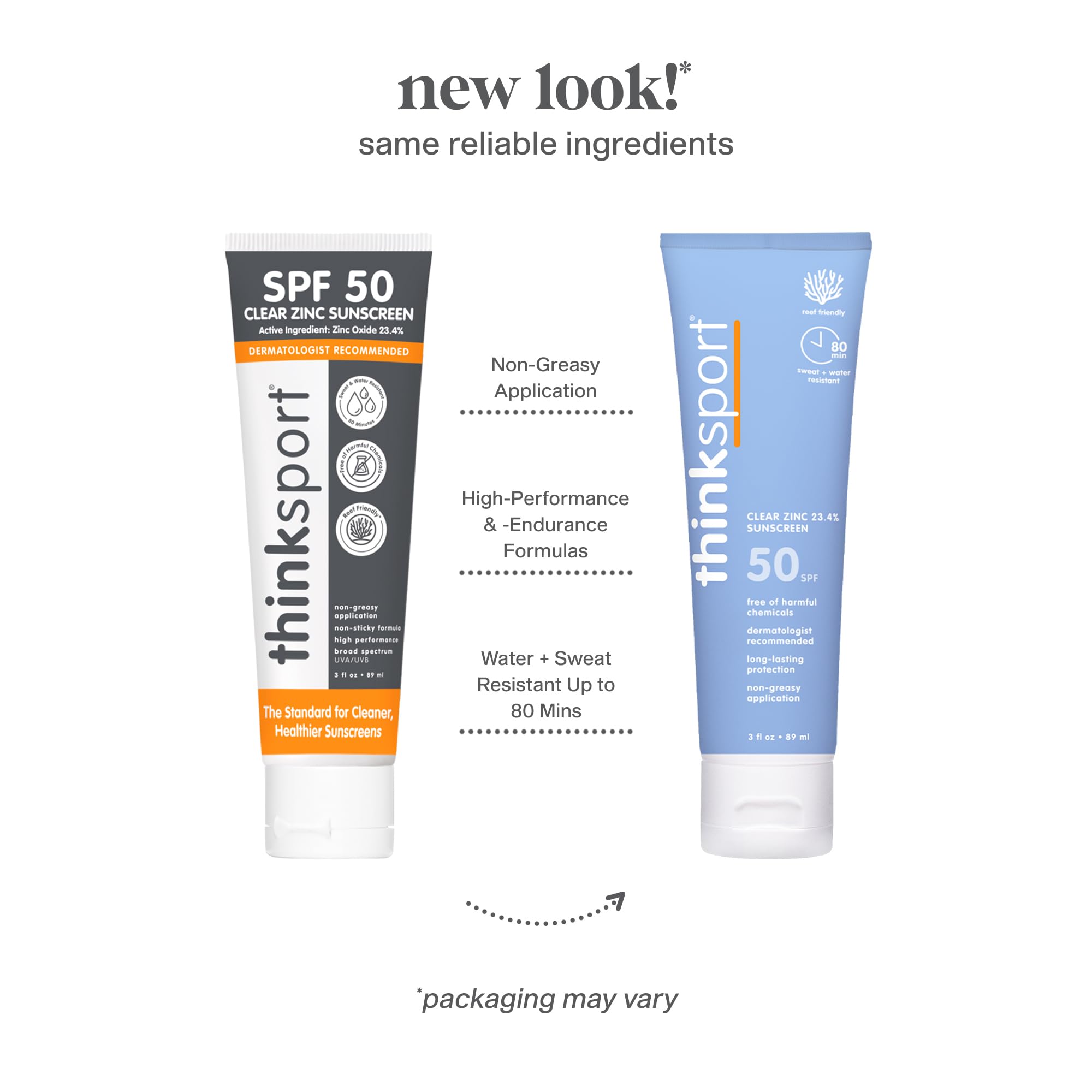Thinksport Mineral Sunscreen, SPF 50 Clear Zinc Oxide Sunscreen, 3 Fl Oz, Natural, Water Resistant Reef Safe Sunscreen, Broad Spectrum UVA/UVB Sun Screen for Sun Protection, Travel Size