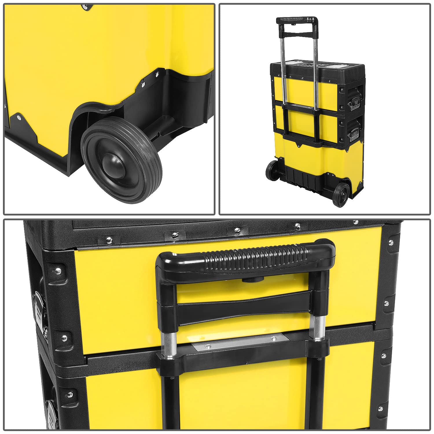 DNA MOTORING TOOLS-00223 19.5" x 28.5" x 12" 3-Tier Stackable Separate Hand Case Tool Boxes Trolley, 3-in-1 Storage Compartments,Yellow