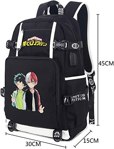 Roffatide Anime My Hero Backpack College School Bag Print Laptop Backpack with USB Charging Port & Headphone Port