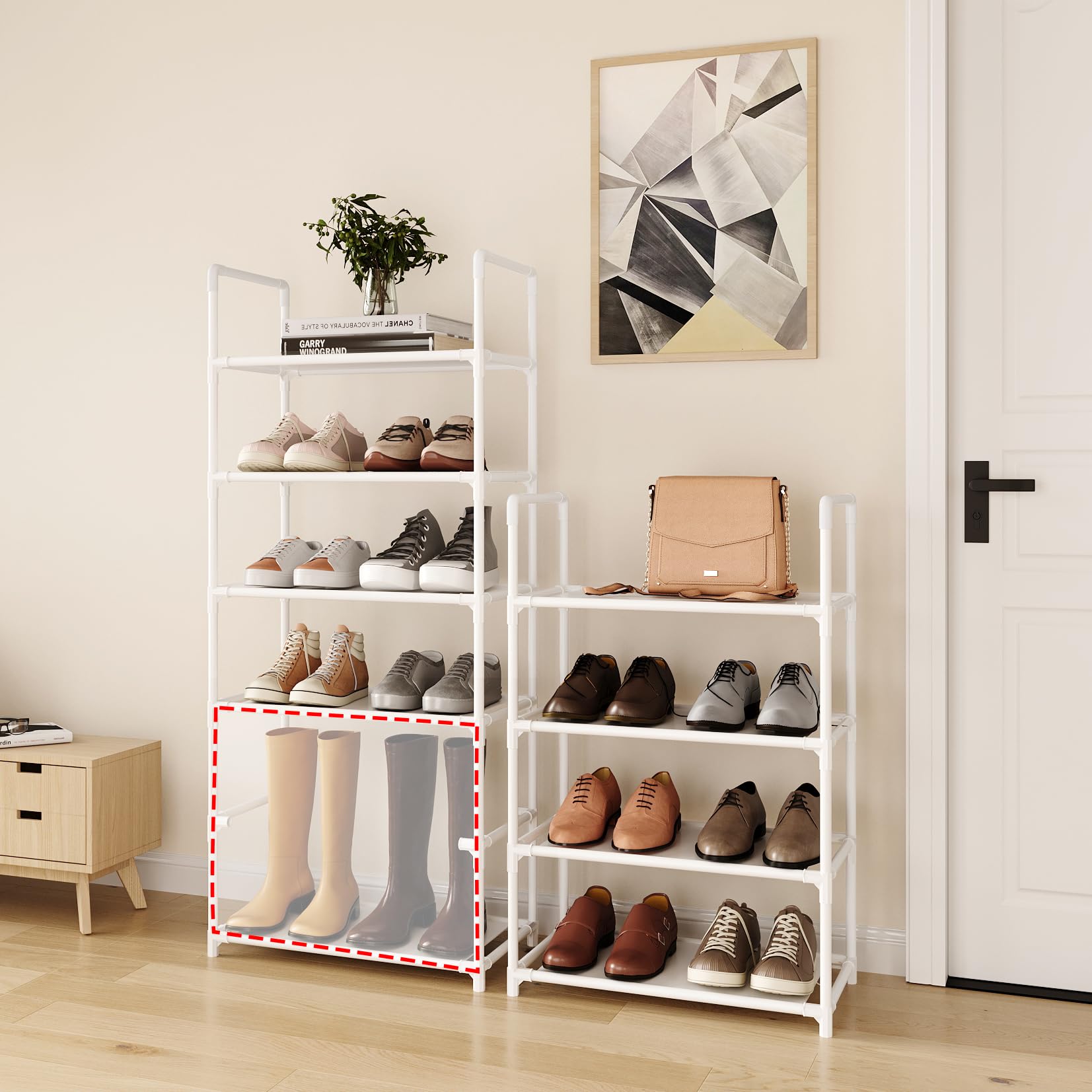 COAPUKT 5-Tier Small Shoe Rack, Narrow Kids Shoe Rack Stackable Organizer Storage,Sturdy Shoe Stand For Closet Entryway Hallway(5 Tiers-White)