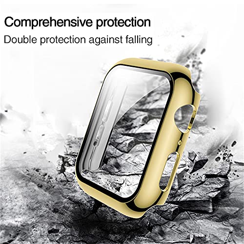 HANKN 40mm Case Compatible with Apple Watch Series 4 5 6 Se 40mm Tempered Glass Screen Protector Case, Full Coverage Shockproof Iwatch Bumper Cover (40mm, Gold)