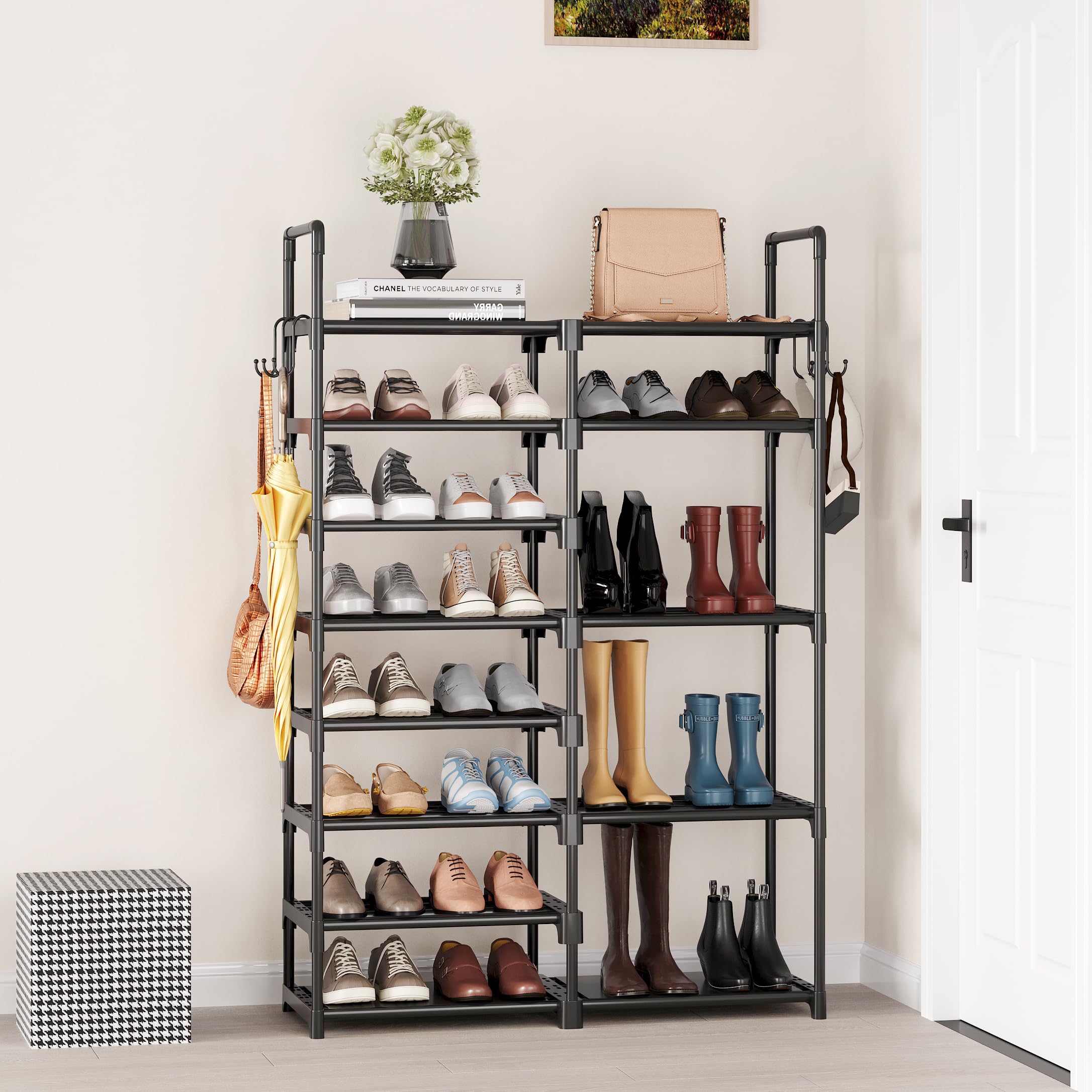 COAPUKT 8-Tier Metal Shoe Rack Organizer, 26-32 Pairs, White