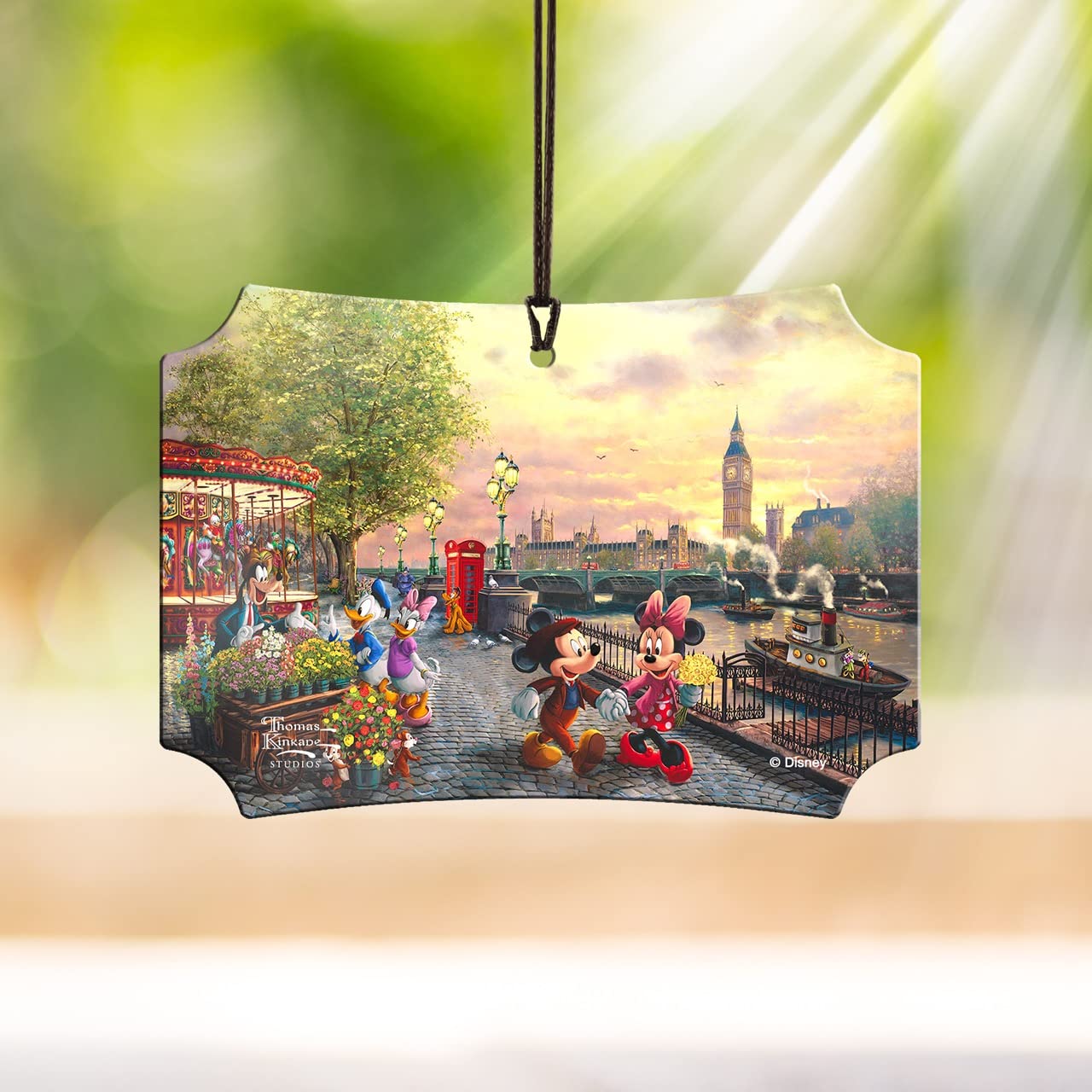 Disney β Mickey and Minnie Mouse in London - Thomas Kinkade Studios - This 4β x 2.5β Hanging Metal Print Accessory β Limited Edition Officially Licensed Collectible | Complimentary Velveteen Gift Bag