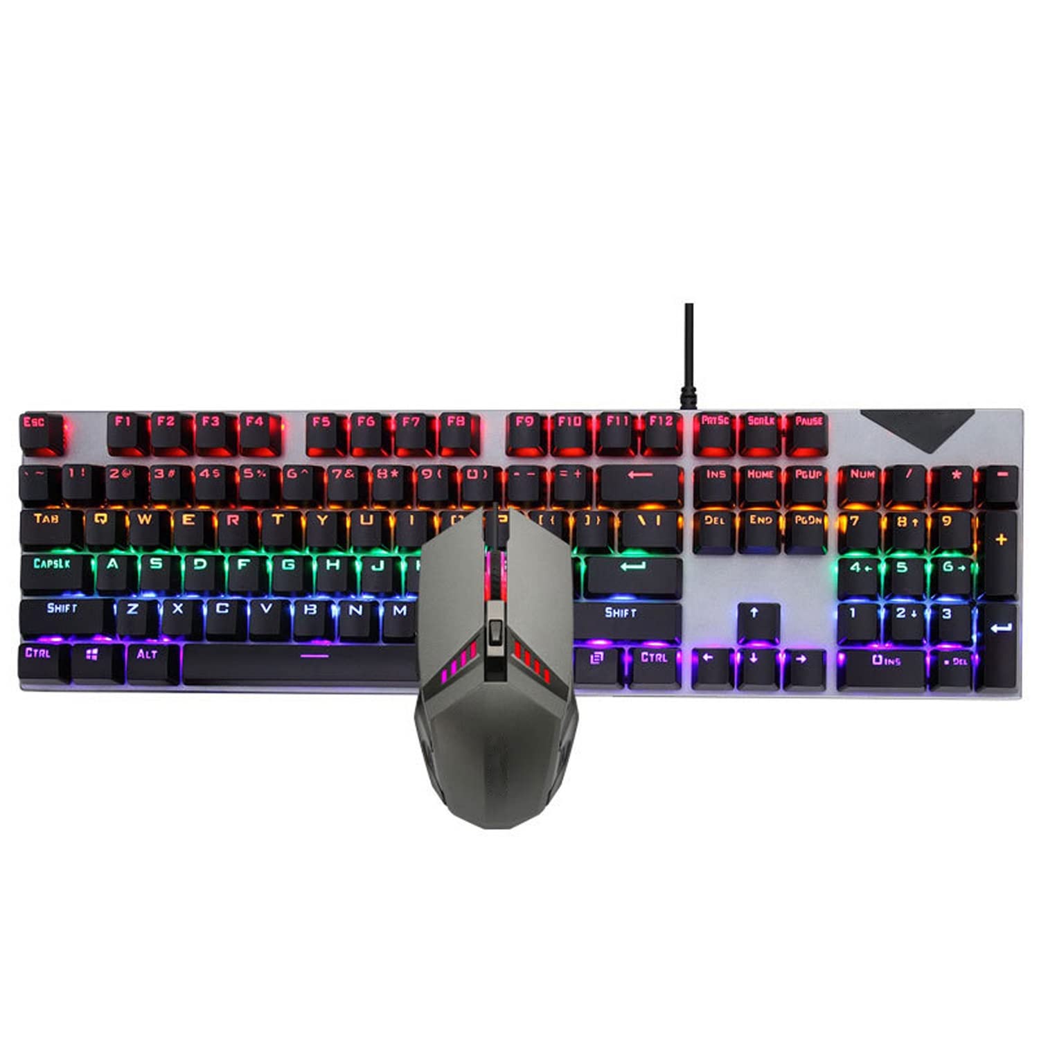 EXHNLE Gaming Keyboard and Mouse Combo, Gaming Keyboard RGB LED Rainbow Backlit, USB Wired Keyboard, for PC Laptop Desktop Gaming and Work (Color : Silver)